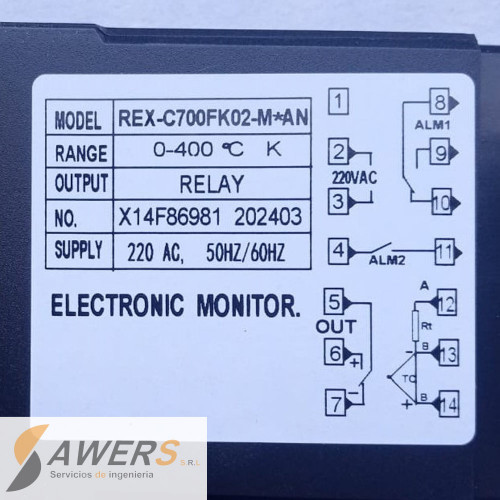 REX-C700 Controlador Digital PID de Termocupla 220VAC - RELAY de 0-400°C